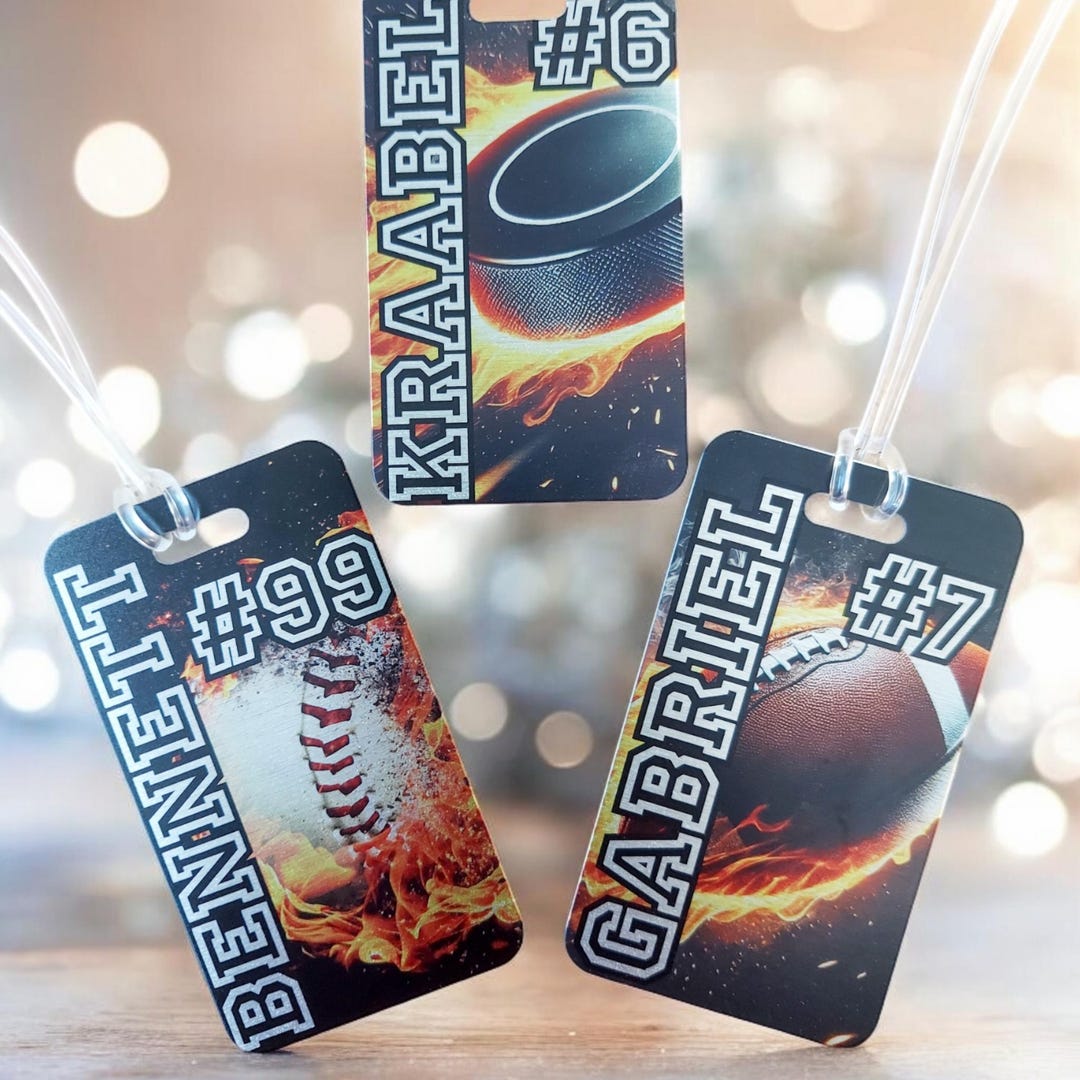 Sports Themed Bag Tag, Hockey Tag, Football Tag, Sports Name Tag ...