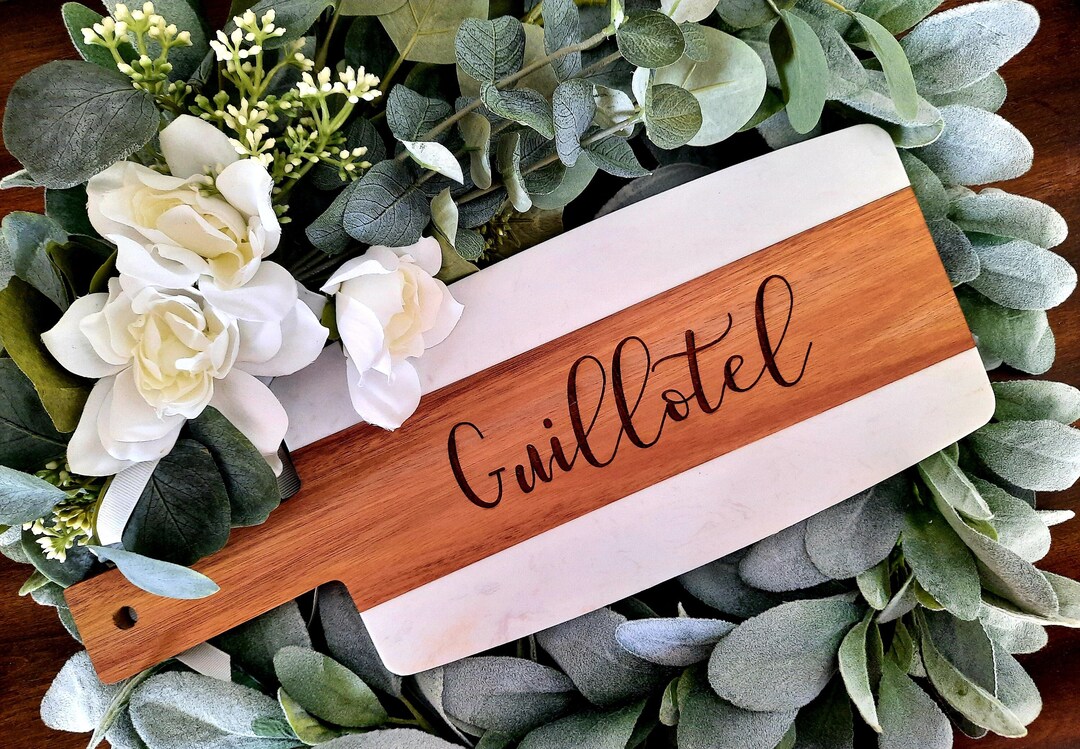Personalized Marble Serving Board, Marble & Acacia Charcuterie ...