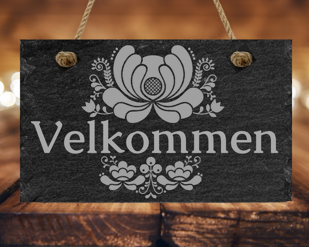 VELKOMMEN Door Sign, Velkommen Til Vårt Hjem, NORSK Slate Door Hanger ...
