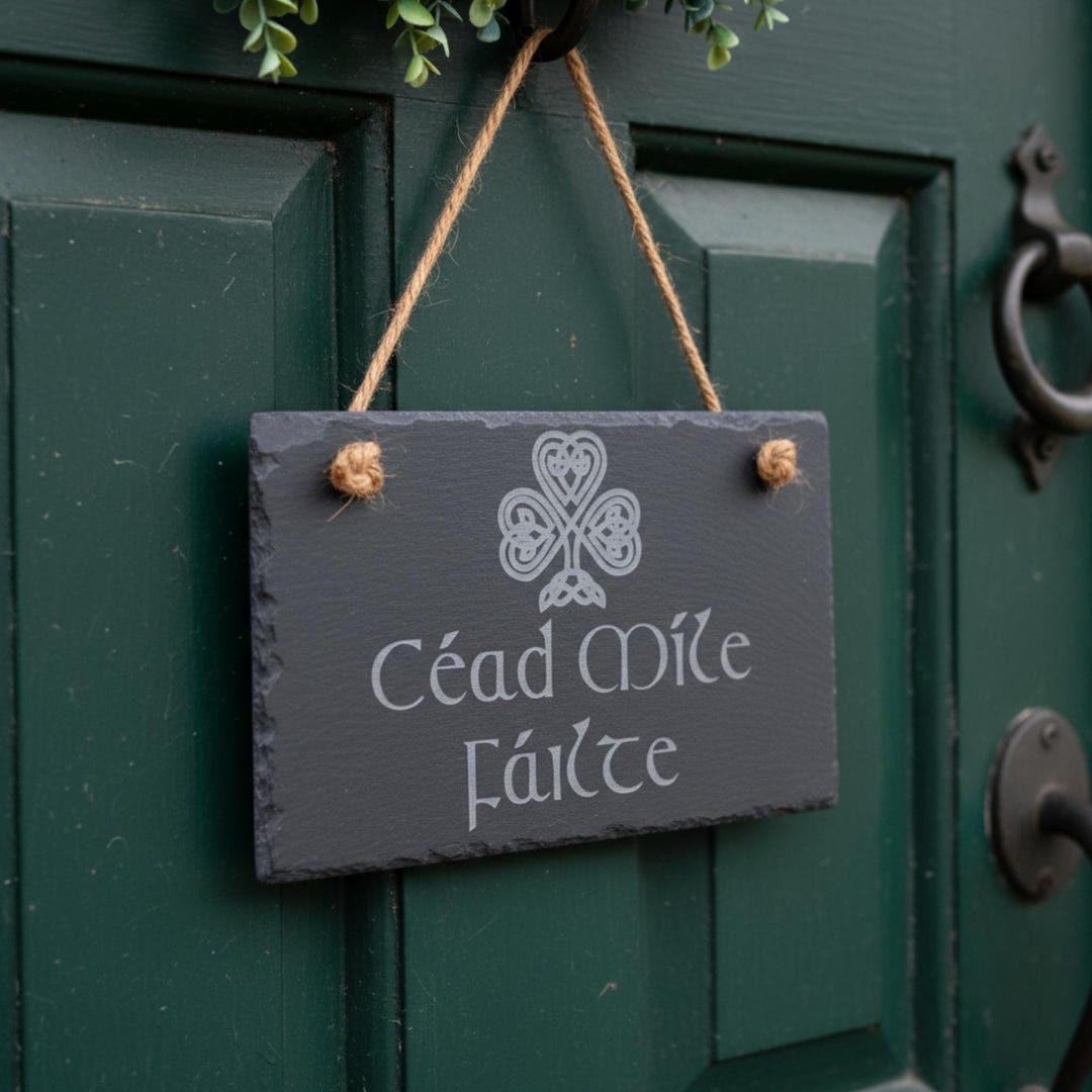 Irish Welcome Door Sign, Cead Mile Failte Slate Door Hanger, Celtic ...