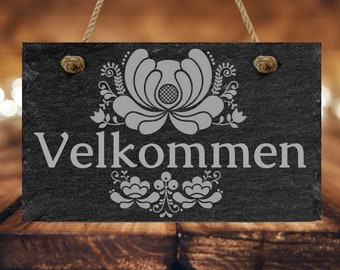 VALKOMMEN Velkommen Door Sign, Scandinavian Slate Door Hanger, WELCOME ...