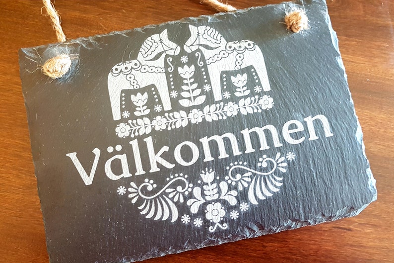 VALKOMMEN Velkommen Door Sign Scandinavian Slate Door Hanger | Etsy