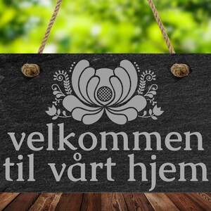 VELKOMMEN Door Sign, NORSK Slate Door Hanger, WELCOME, Rosemall Front ...