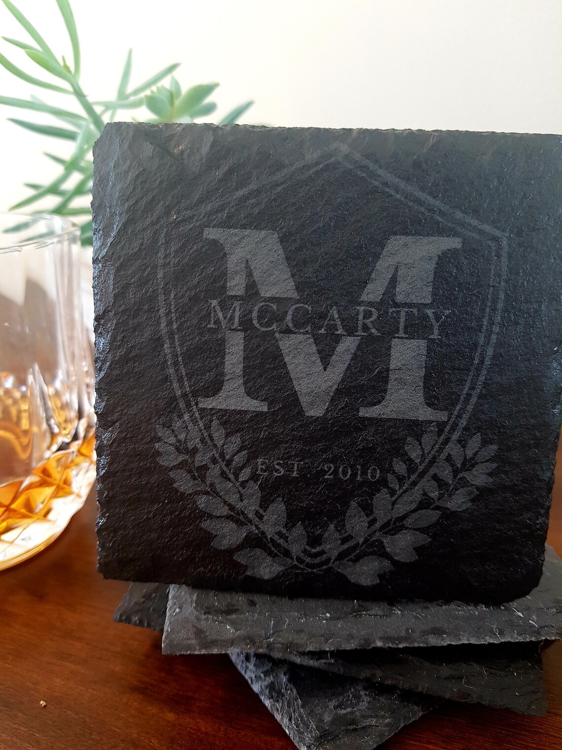 Personalized Slate Coasters Custom Engraved Slate Monogram | Etsy