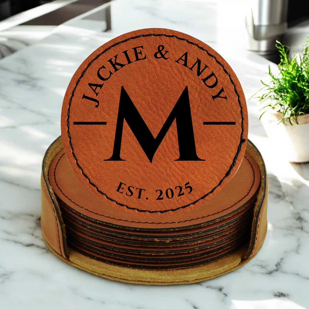 Personalized Leather Coasters, SET OF 6 Custom Engraved Leather ...
