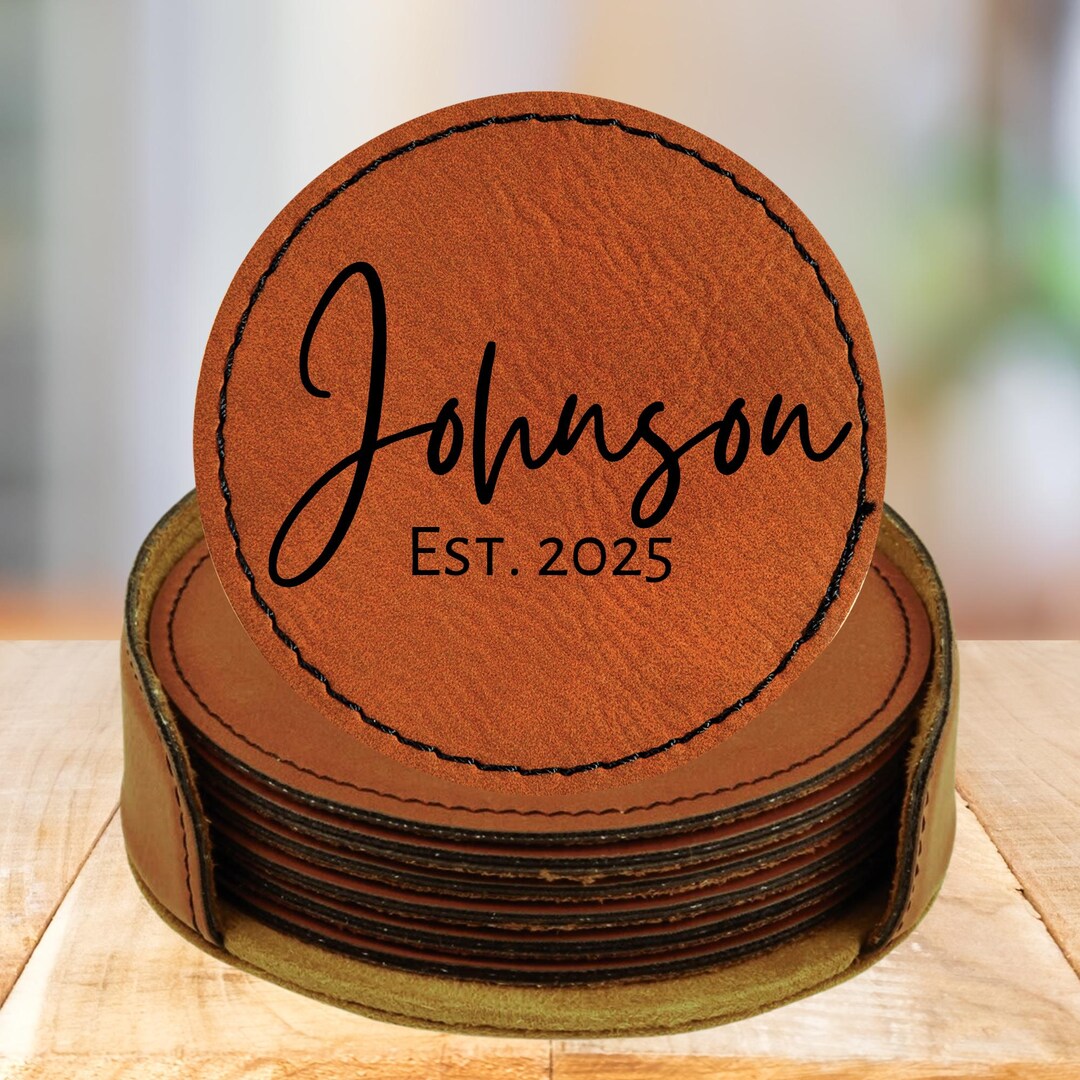 Set of 6 Personalized Leather Coasters, Custom Engraved Leather ...