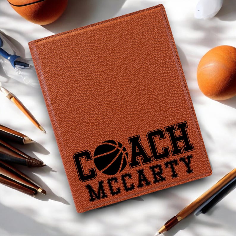Basketball 7 X 9" Leather Portfolio, Custom Basketball Leather Notebook ...