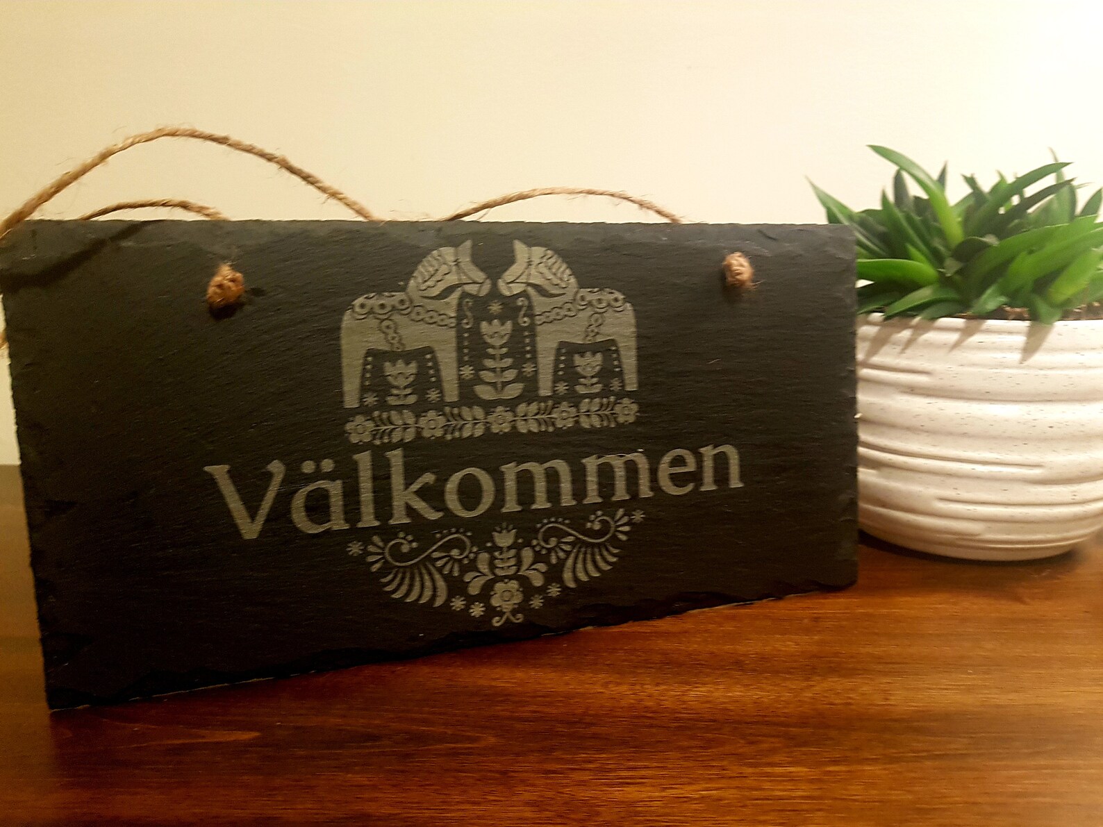 VALKOMMEN Velkommen Door Sign Scandinavian Slate Door Hanger | Etsy