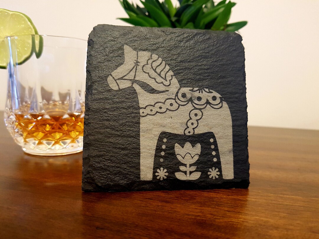 Dala Horse State Slate Coaster - Scandinavian Custom Engraved Coasters ...