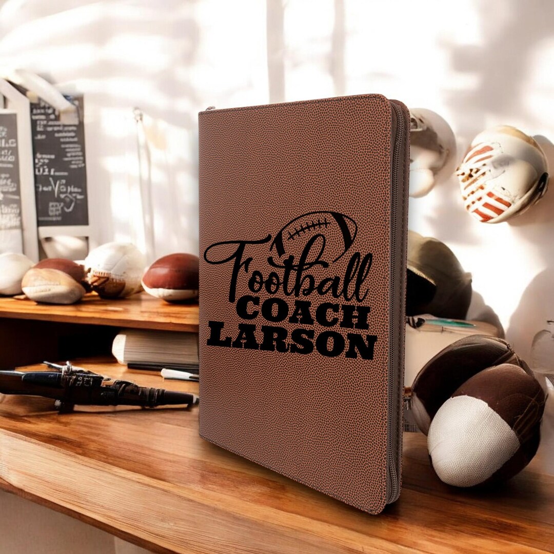 Football Coach Zipper Portfolio, Custom Leather Organizer, Custom ...