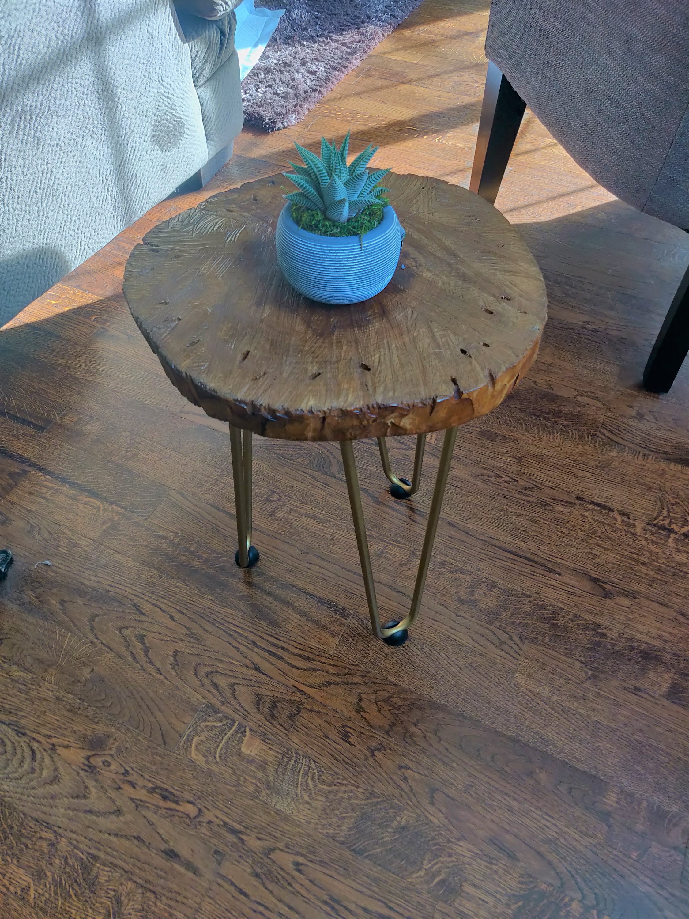 15" Natural Wood Tree Stump Hairpin Coffee Table (W/ Clear Finish) - Etsy