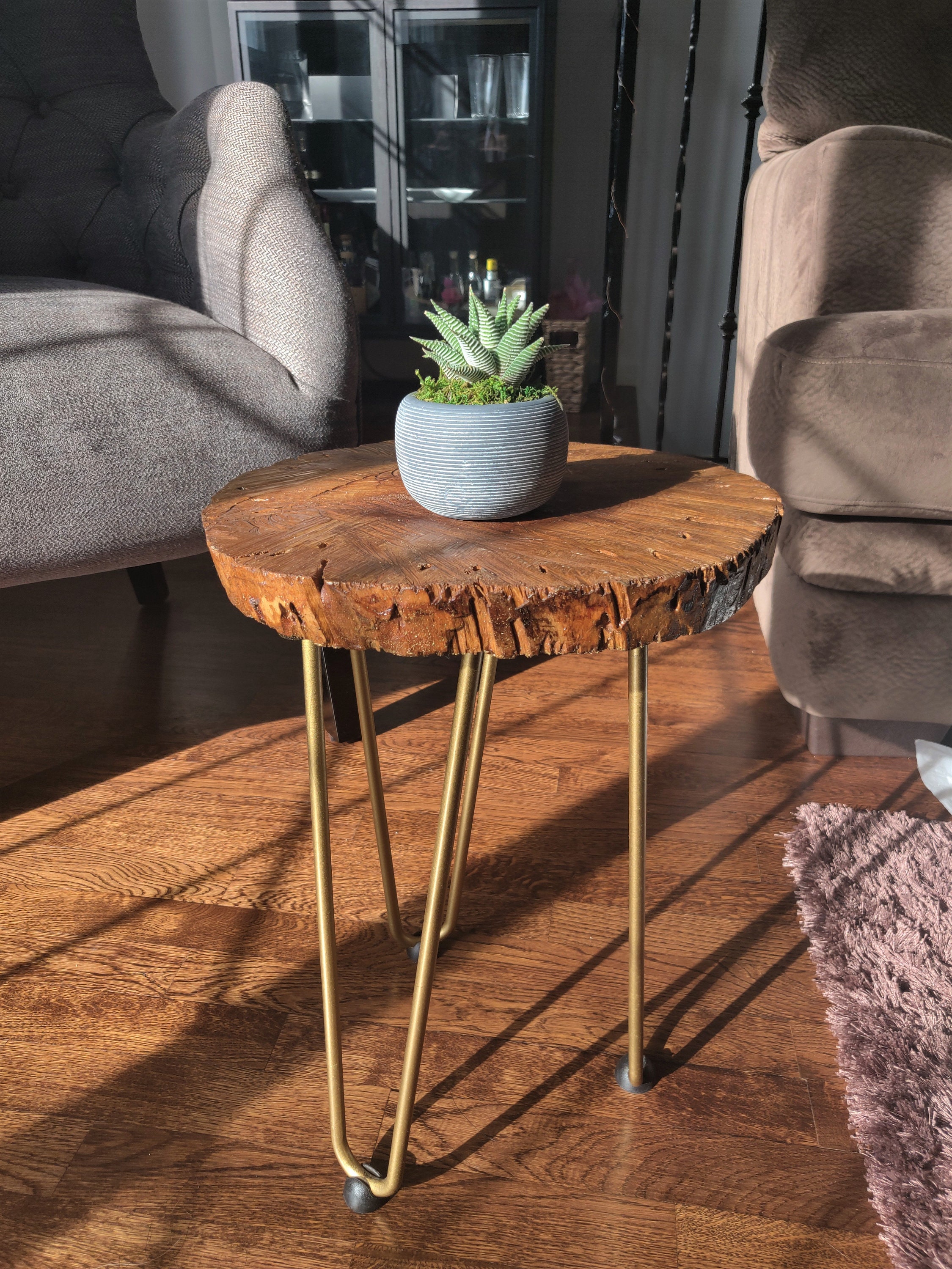 15" Natural Wood Tree Stump Hairpin Coffee Table (W/ Clear Finish) - Etsy