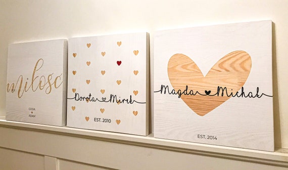 Set of 3 Love signs with your names Wooden sign Perfect | Etsy