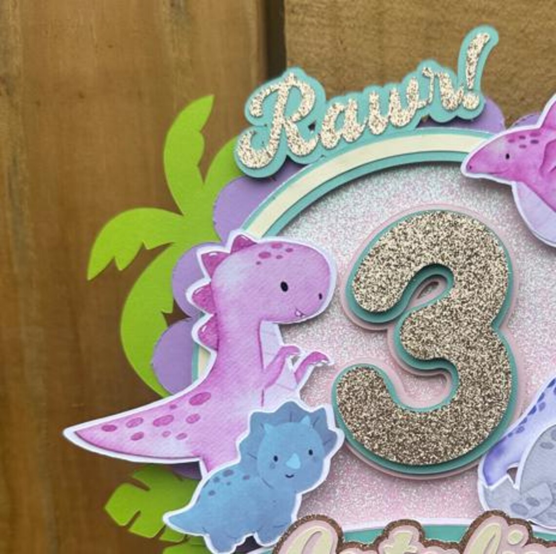 Dinosaur Cake Topper, 3D Cake Topper, Girl Dinosaurs Theme, Custom Cake ...
