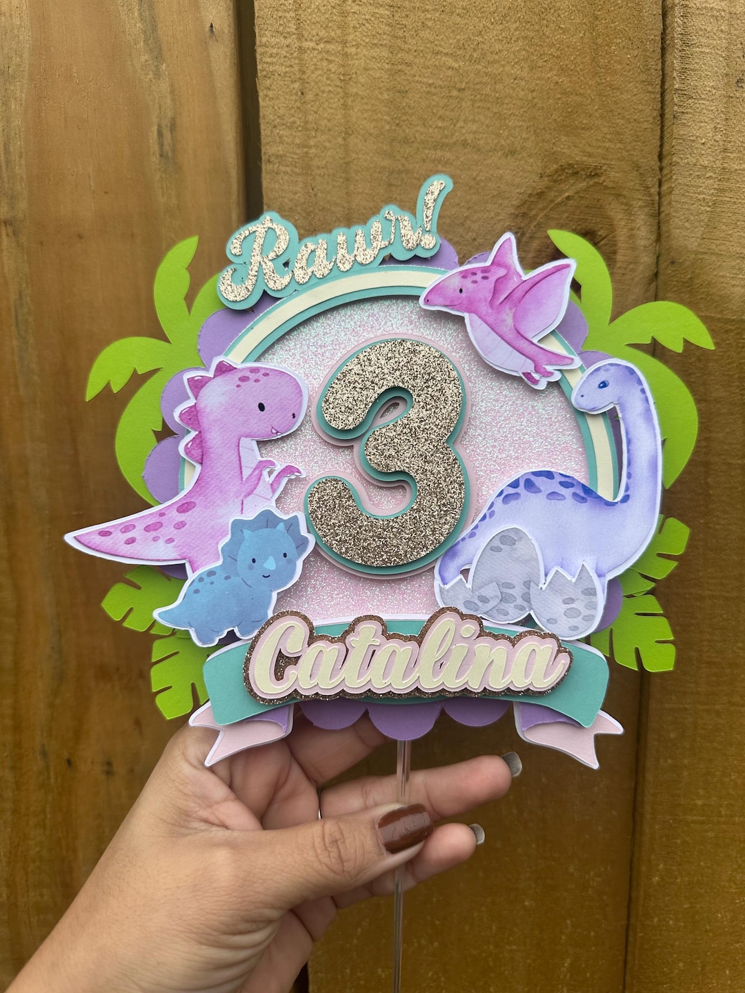 Dinosaur Cake Topper, 3D Cake Topper, Girl Dinosaurs Theme, Custom Cake ...