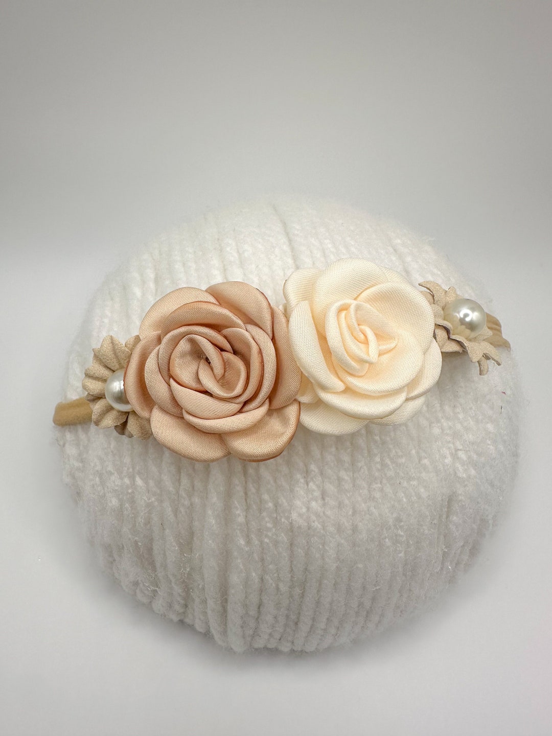 Gorgeous Cream Tan Floral Headbands, Baby Wreath, Infant Brown Flower ...