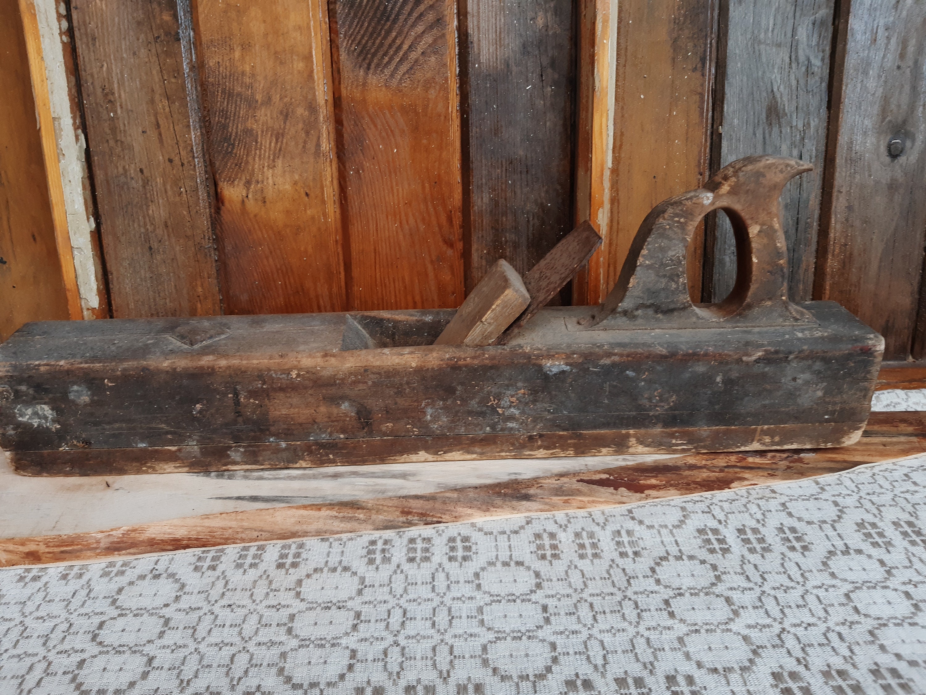 Antique Wood Hand Planer, Wooden Carpentry Tool, Rustic Woodworking ...