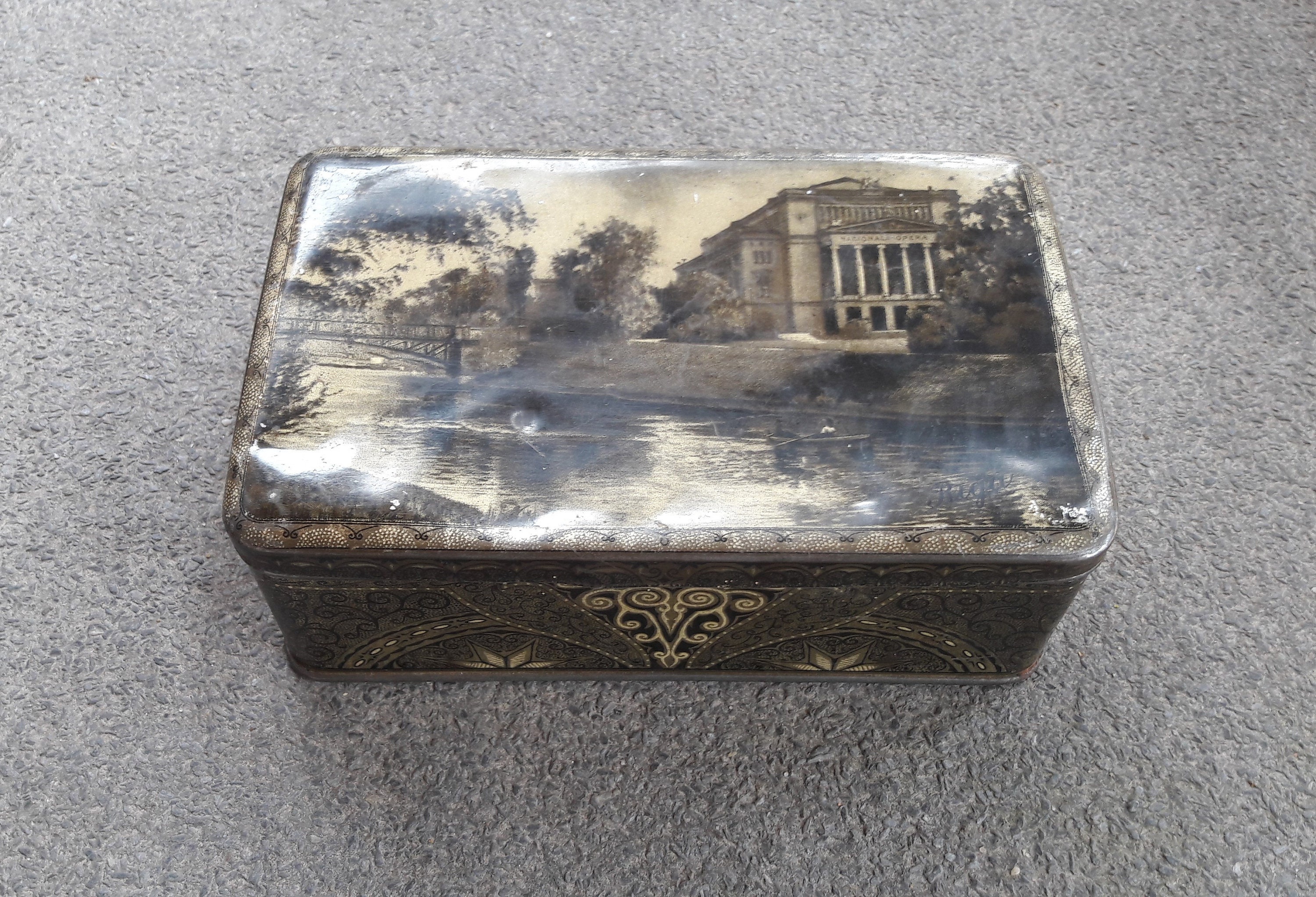 Vintage Greyscale Metal Box With Lid Illustrated With Latvian - Etsy