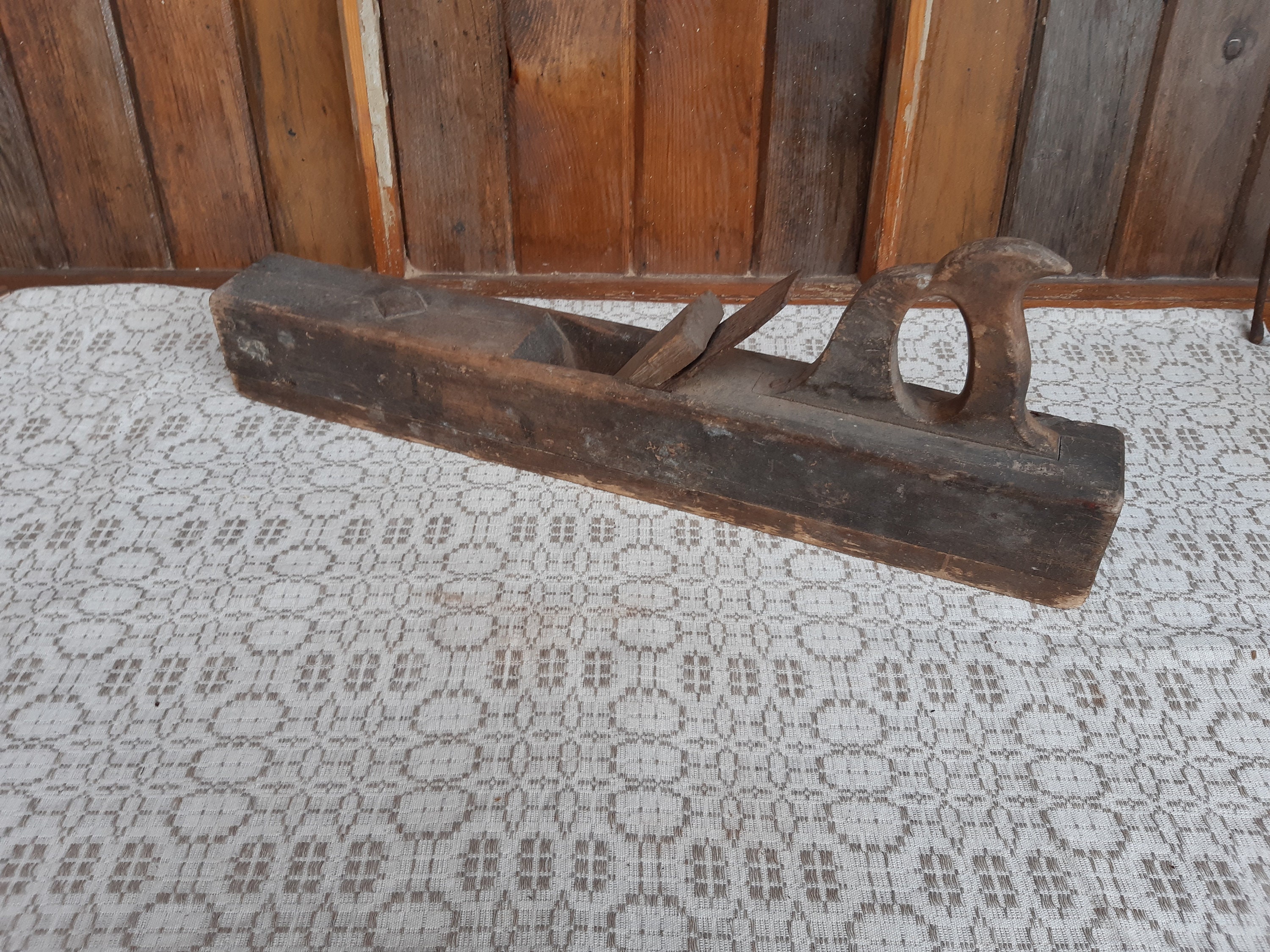 Antique Wood Hand Planer, Wooden Carpentry Tool, Rustic Woodworking ...
