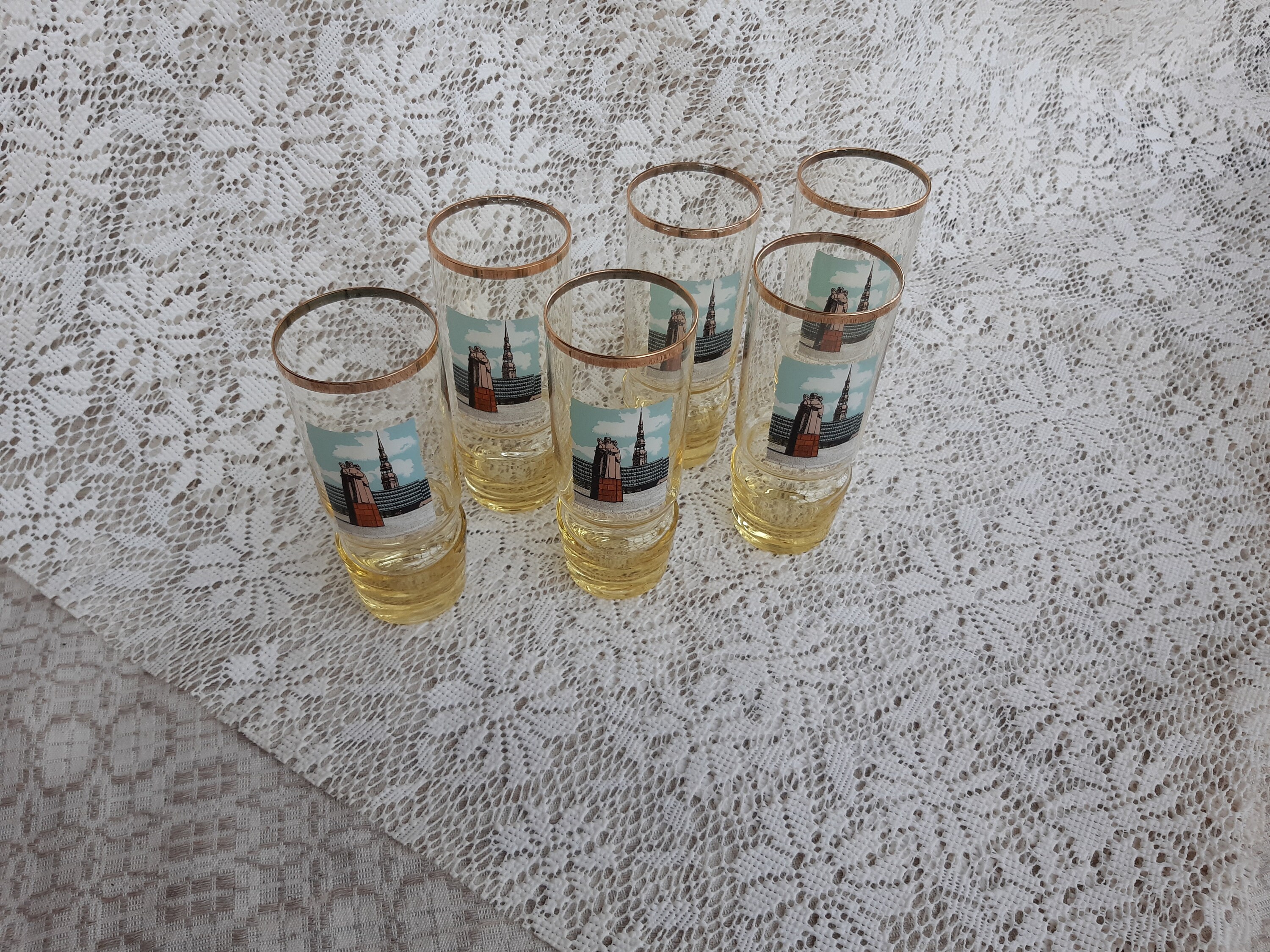 Set of 6 Vintage Clear and Yellow Drinking Glasses With - Etsy
