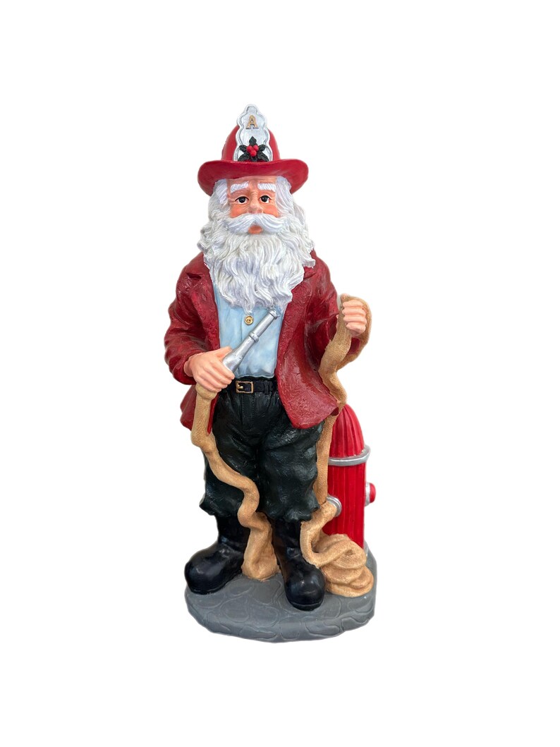 Firefighter Santa Claus Figurine – Christmas Holiday Decor – Fireman ...