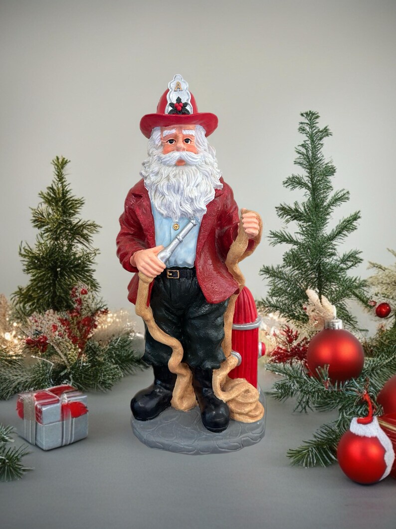 Firefighter Santa Claus Figurine – Christmas Holiday Decor – Fireman ...