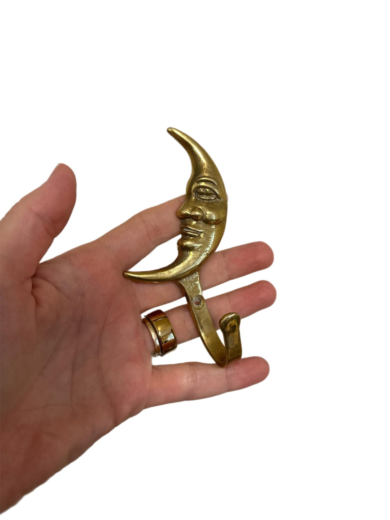 Vintage Brass Moon Face Wall Hook – Crescent Moon Hanging Hook ...
