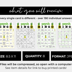 DIGITAL Psych TV Show Bingo (set of 8) Printable Instant Download ...