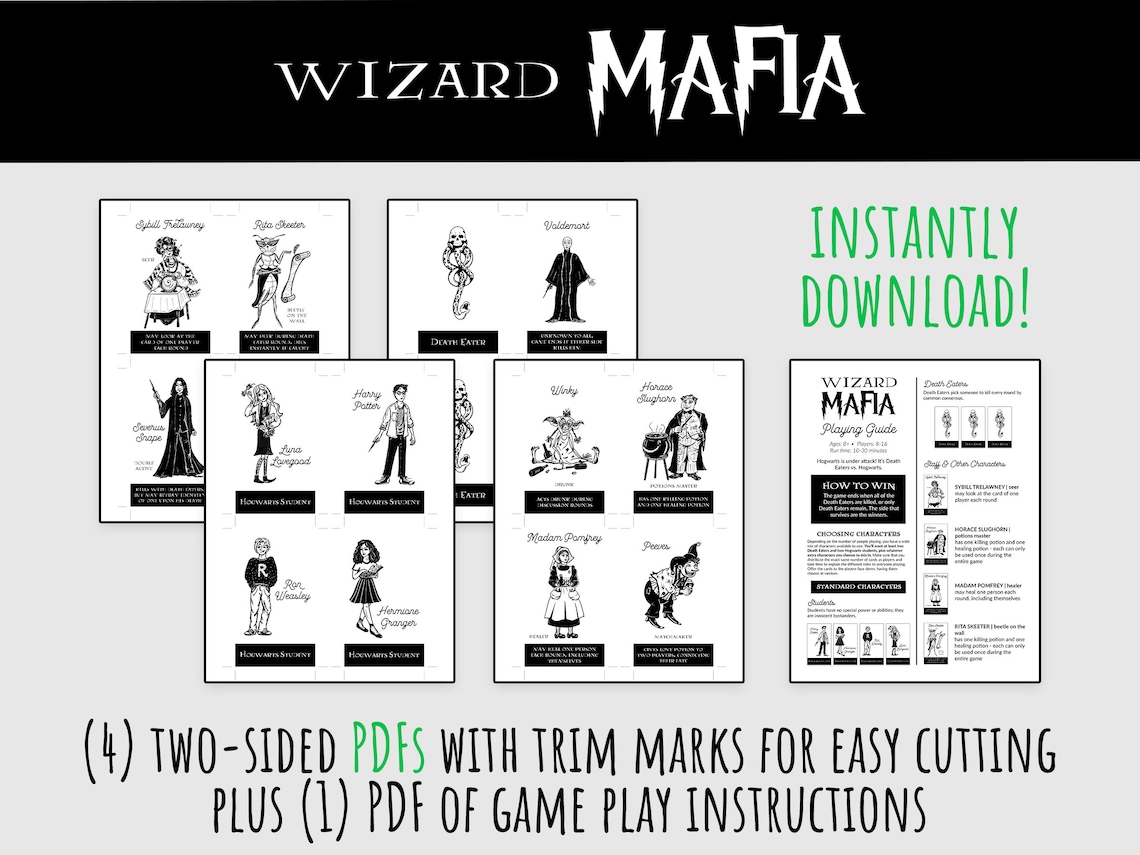Wizard Mafia - DIGITAL HP Game, Werewolf Mafia Game Party, Gift ...