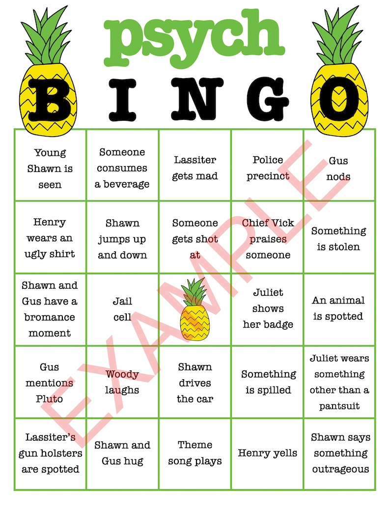 DIGITAL Psych TV Show Bingo (set of 8) Printable Instant Download ...