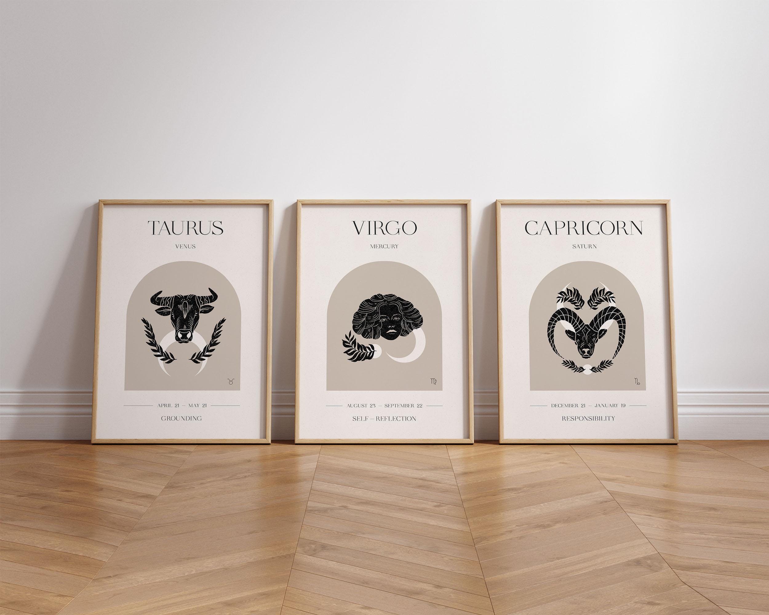 Zodiac Sign Poster Set of 12, Poster Bundle Download, Zodiac Sign Art ...