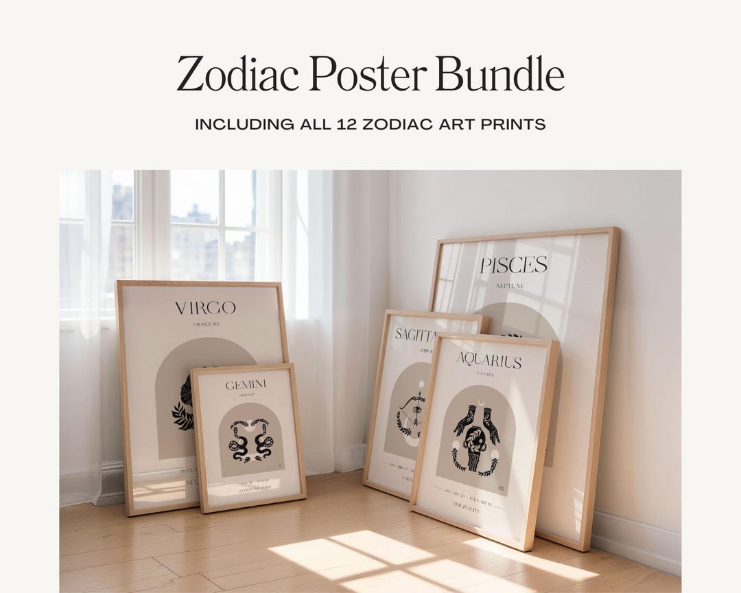 Zodiac Sign Poster Set of 12, Poster Bundle Download, Zodiac Sign Art ...