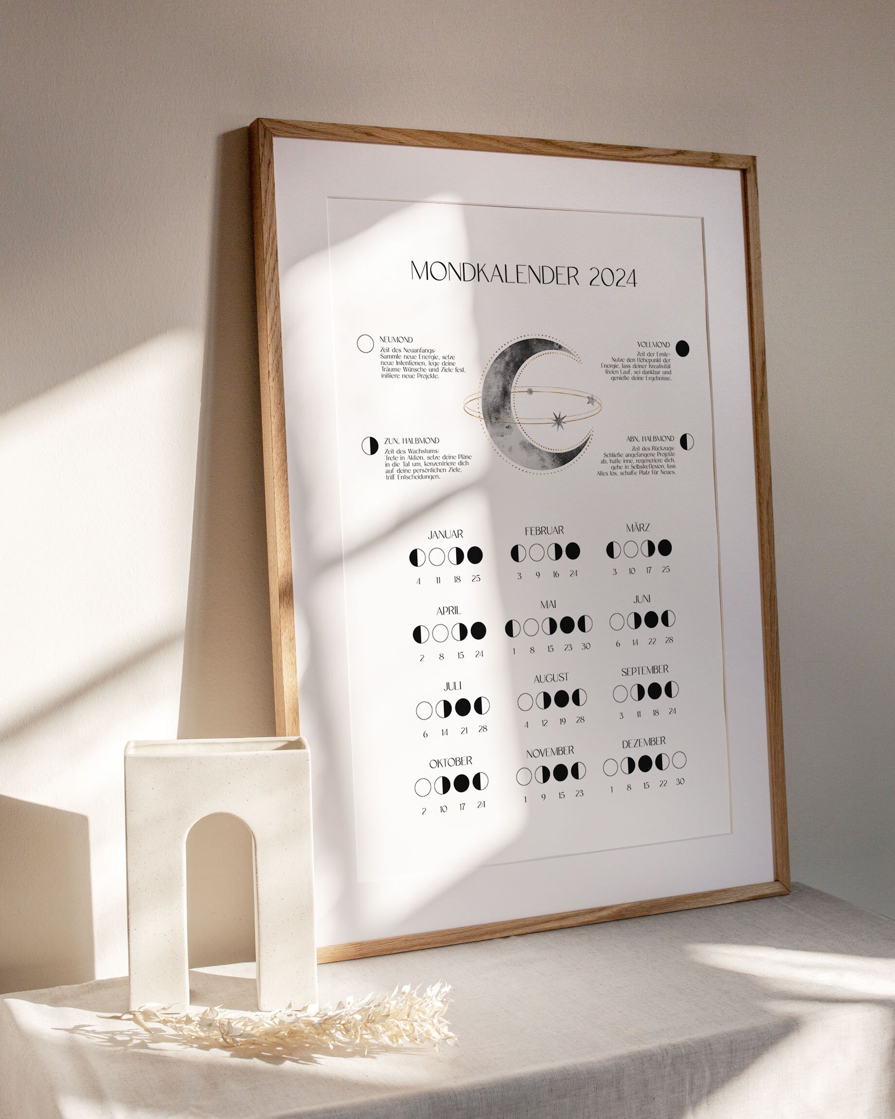 Mondkalender 2024 Druckbarer Kalender Mondphasen Poster Mond - Etsy.de