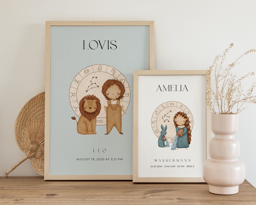 Birth Poster Zodiac Sign, Personalized Zodiac Sign Poster, Birth Gift ...