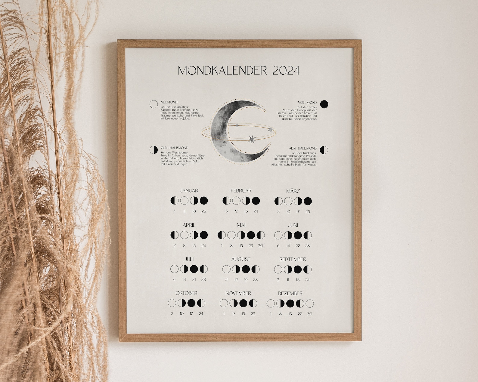Mondkalender 2024 Druckbarer Kalender Mondphasen Poster Mond - Etsy.de