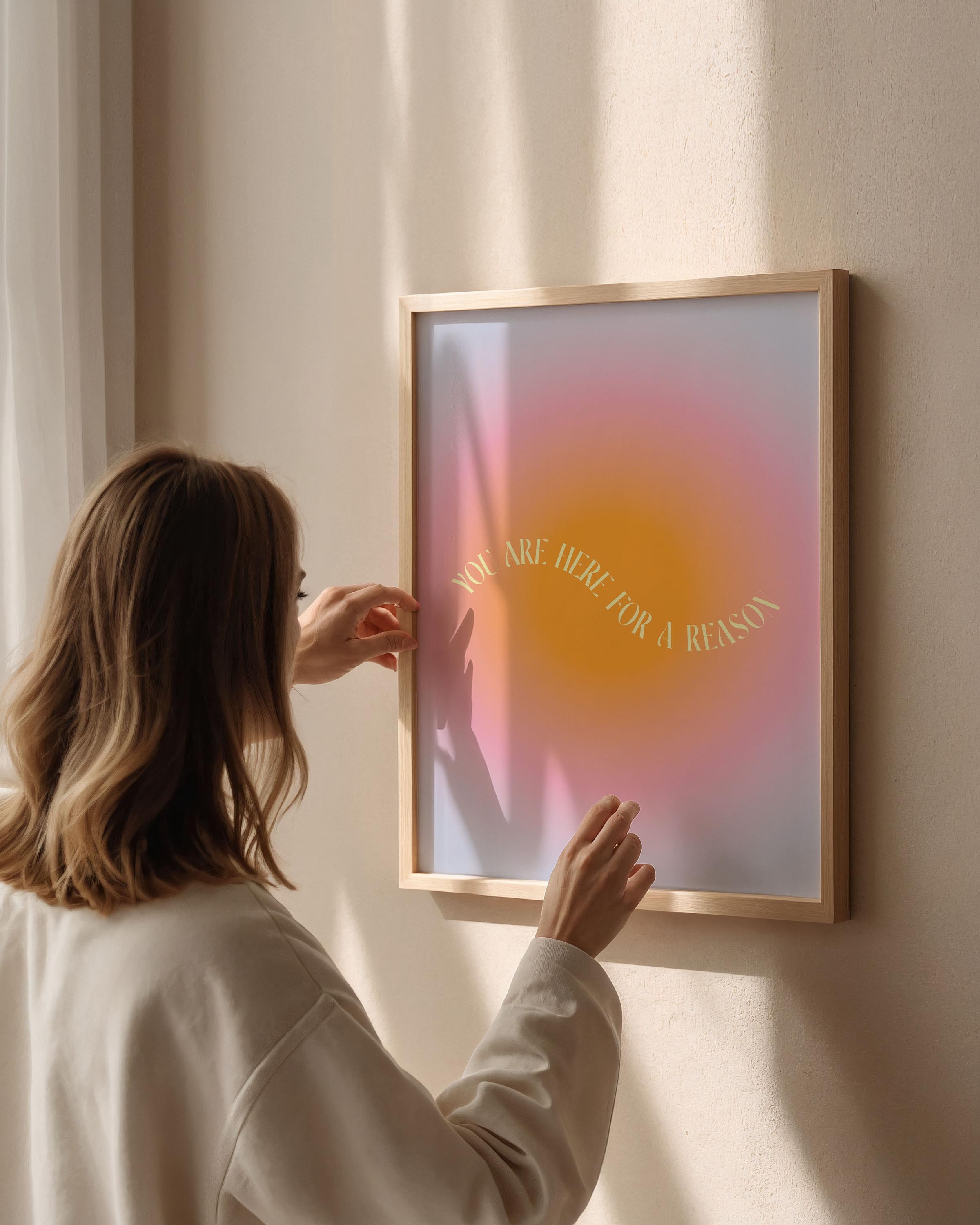 Aura Poster "you Are Here for A Reason", Gradient Wall Print, Quotes ...