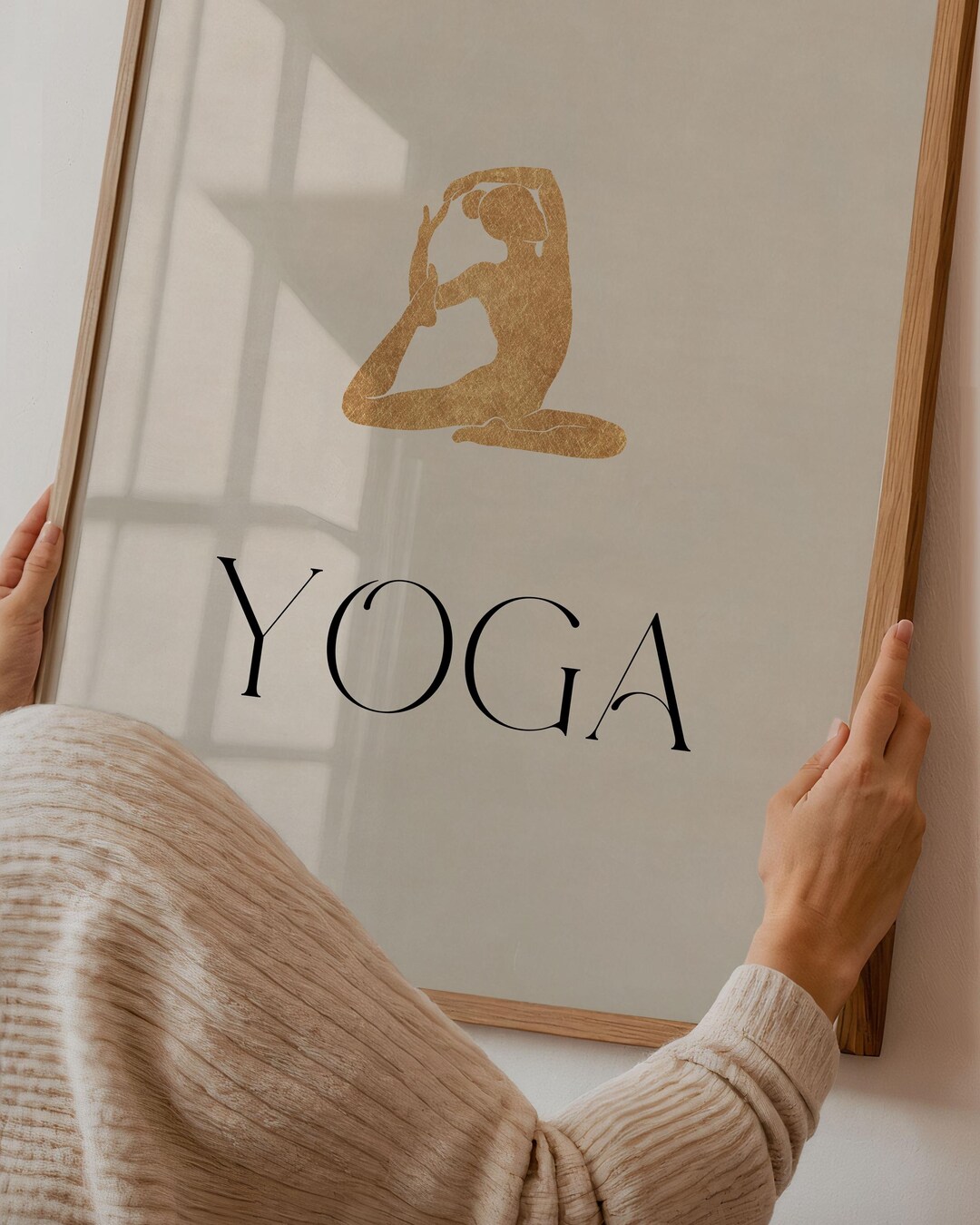 Yoga Poster Asana, Neutral Yoga Art, Yoga Wall Art Download, Beige Gold ...