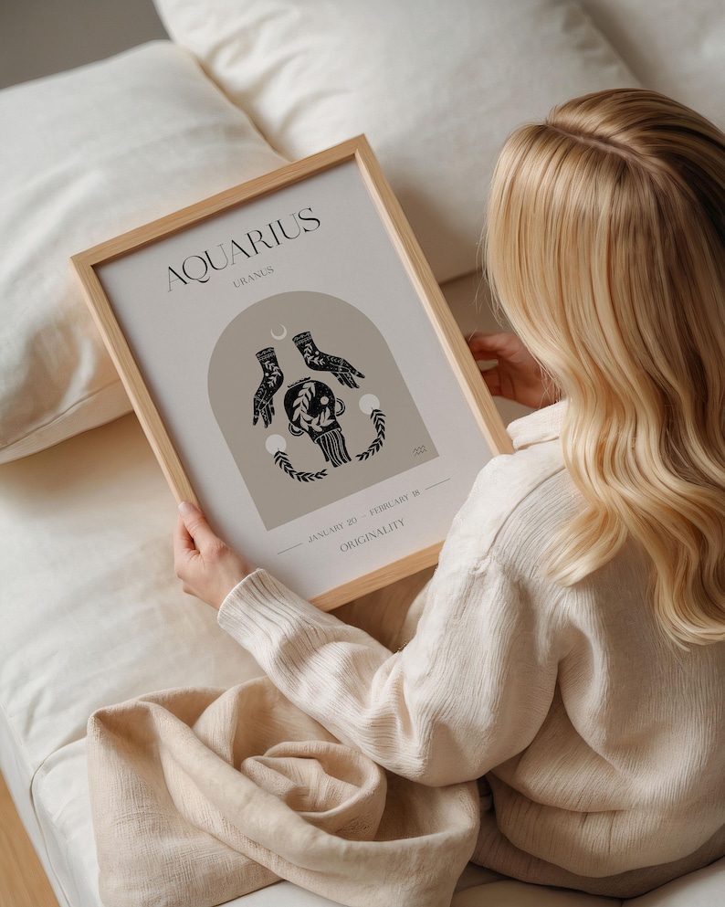Aquarius Zodiac Sign Poster, Boho Zodiac Wall Art, Astrology Poster ...