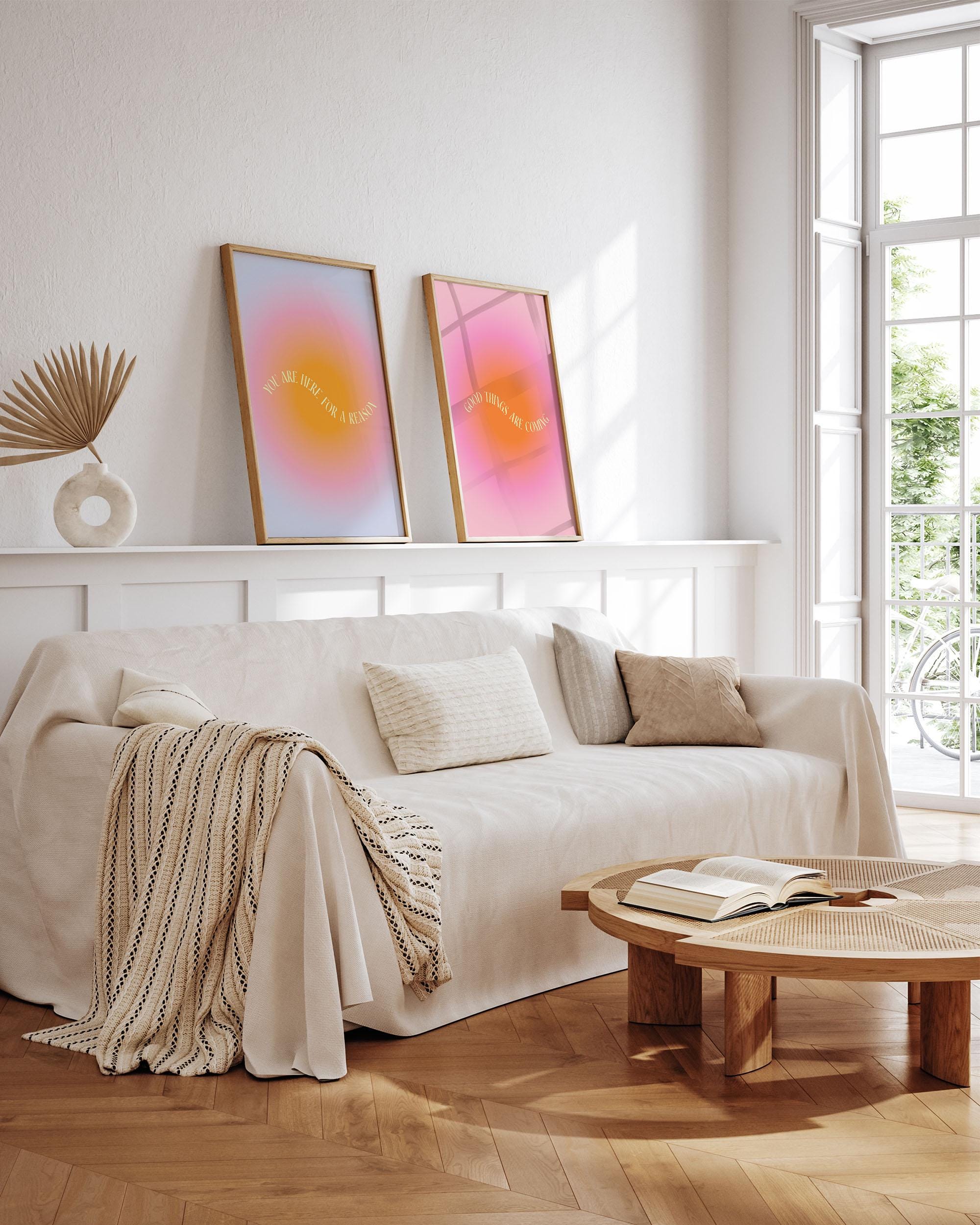 Aura Poster "you Are Here for A Reason", Gradient Wall Print, Quotes ...