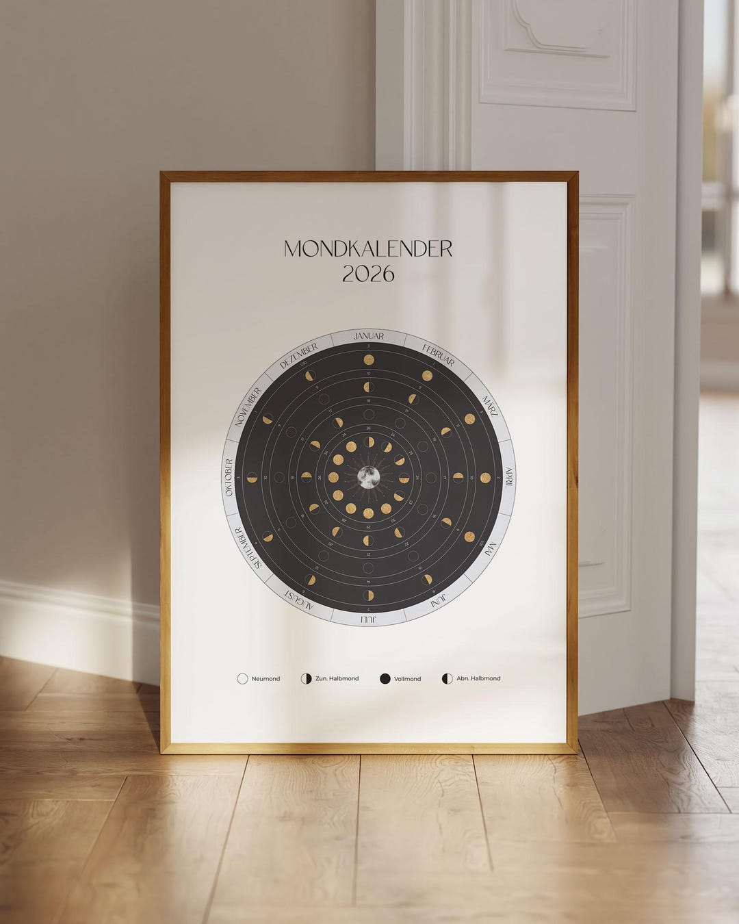 Moon Phases Calendar 2026 German, Moon Calendar 2026 Wall Art ...