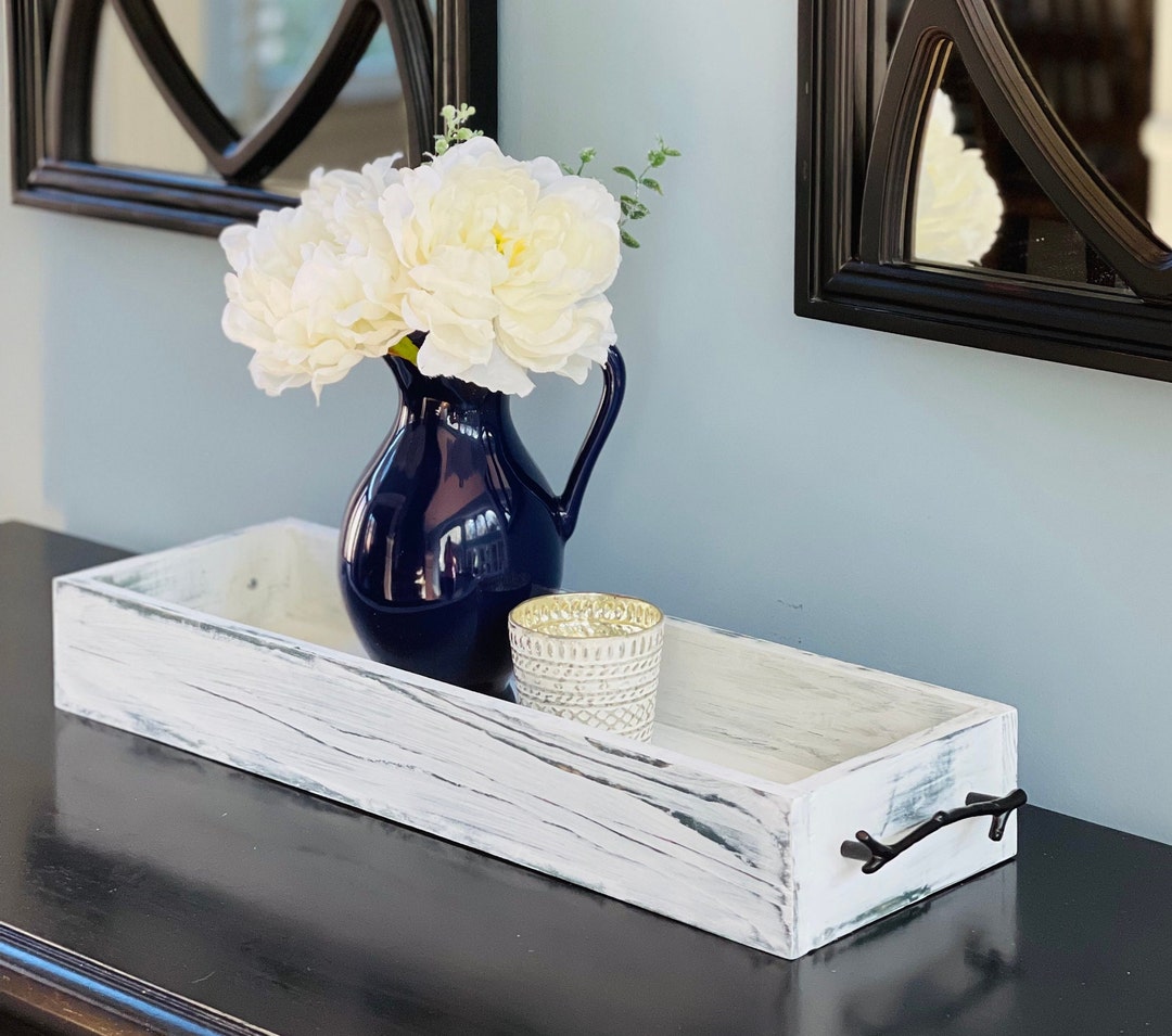 Farmhouse Tray With Handles, Rustic Farmhouse Tray, Centerpiece Runner ...