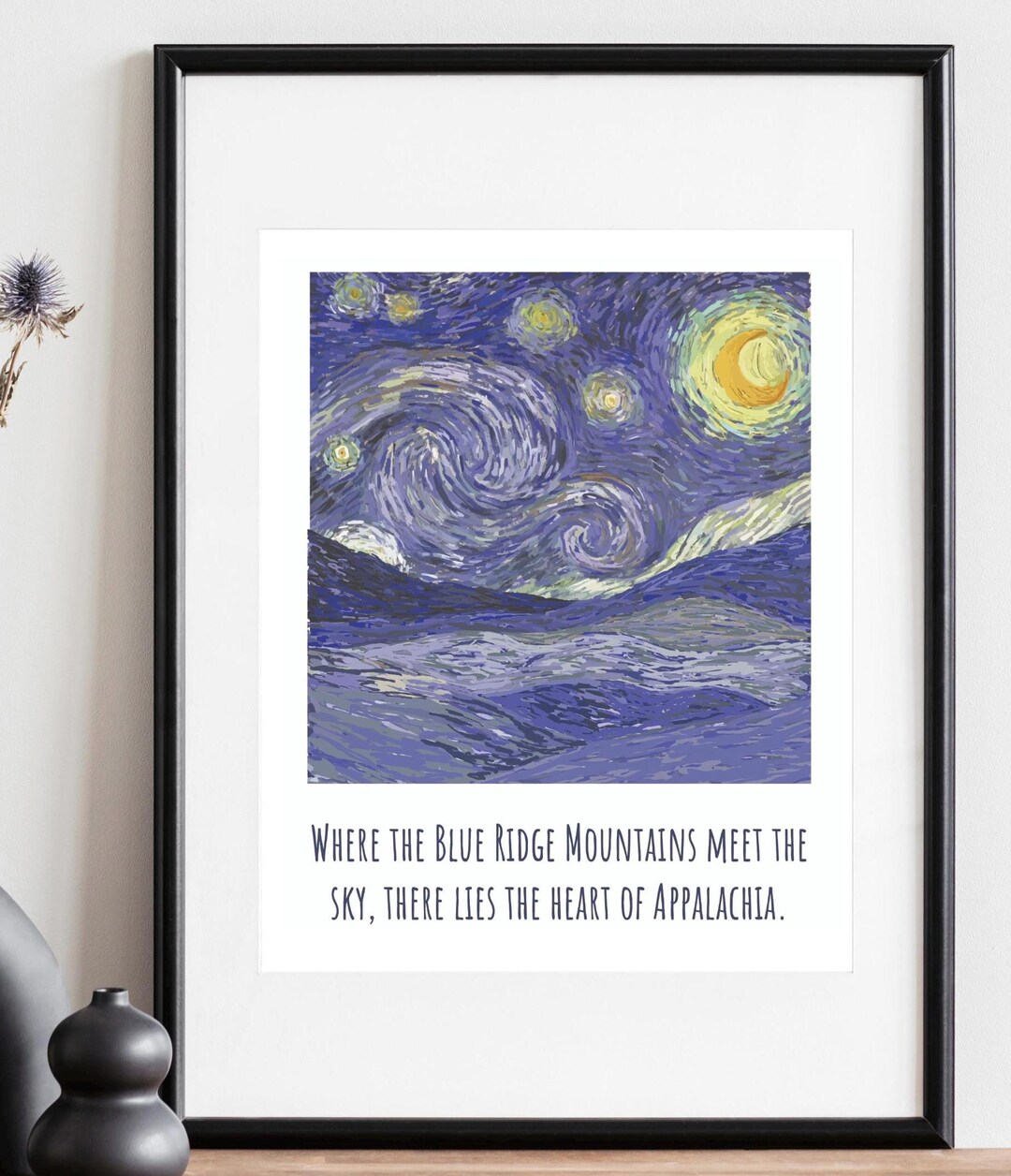 Blue Ridge Mountains Print, Starry Night Appalachian Wall Art ...