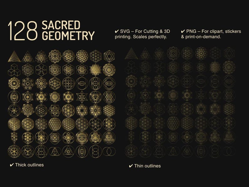 Gold Sacred Geometry SVG PNG Bundle: Alchemy & Mandala Designs (digital ...