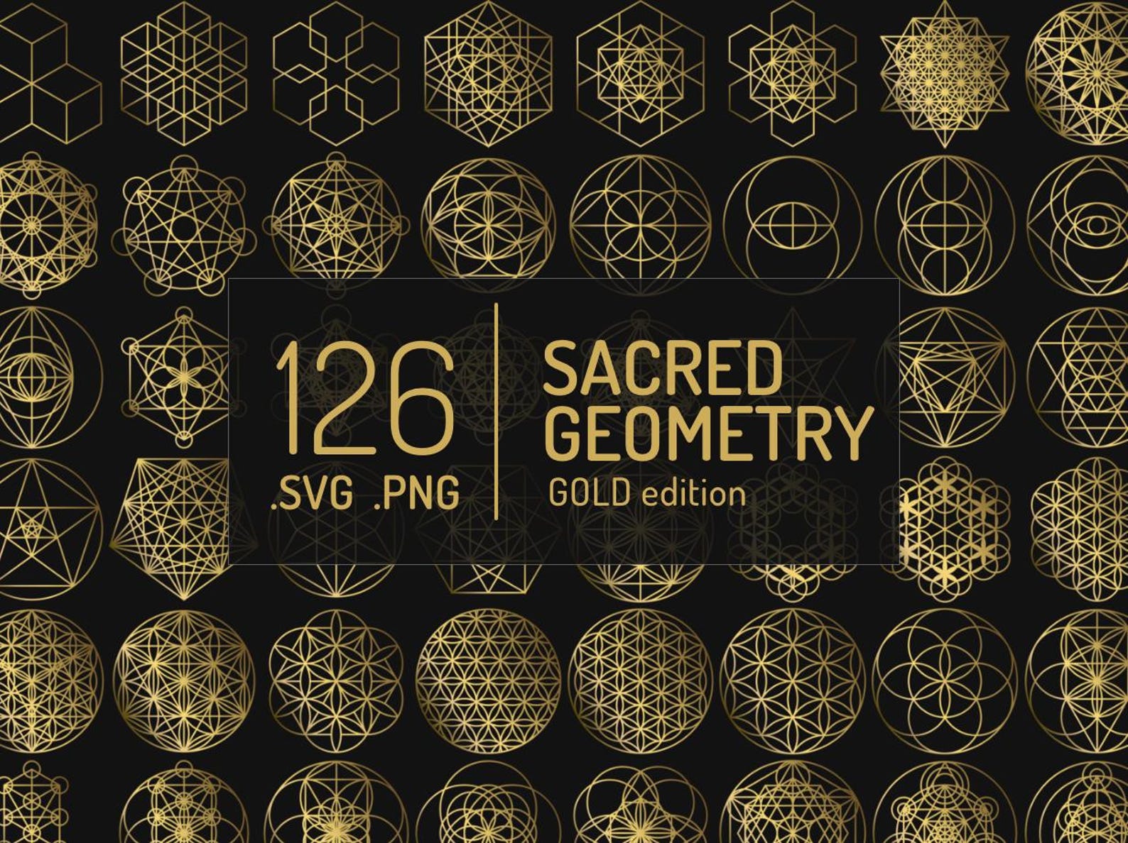 Gold Sacred Geometry SVG PNG Bundle: Alchemy & Mandala Designs (digital ...