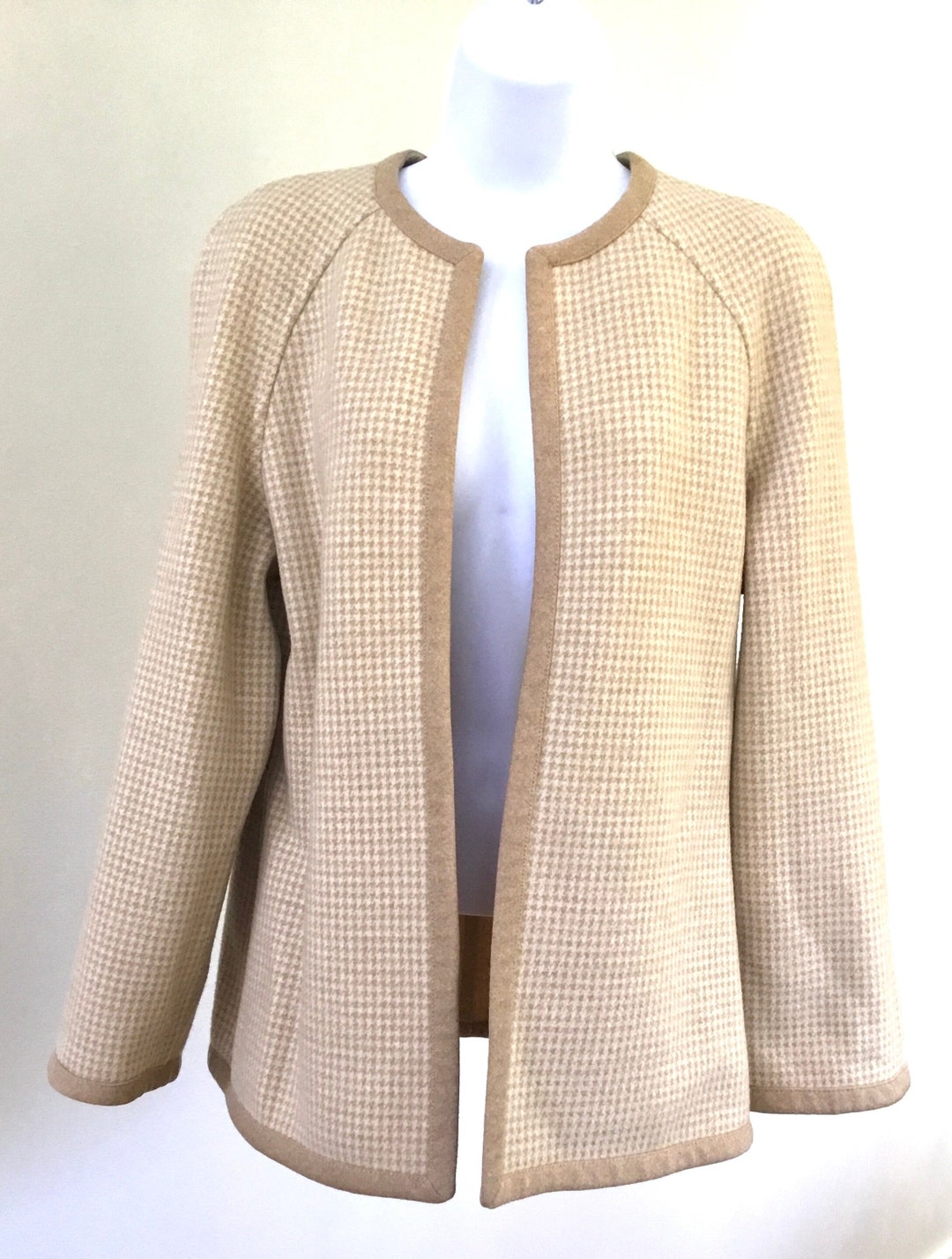 80s Wool Reversible Beige and Houndstooth Open Jacket. M/L - Etsy