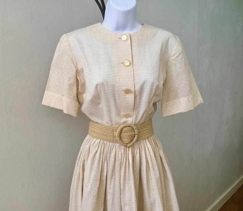 50s Yellow Gingham Check Shirtwaist Day Dress. Collarless, Full Skirt ...