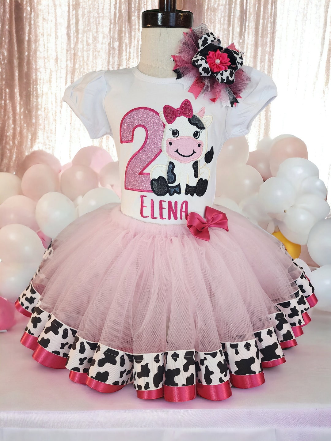 Cow Birthday Theme, Cow Ribbon Tutu Outfit, Personalized Pink Cow Top ...