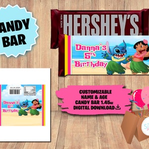Label for Lilo and Stitch Party Chocolate Bar Labels Candy Bar Wrapper ...
