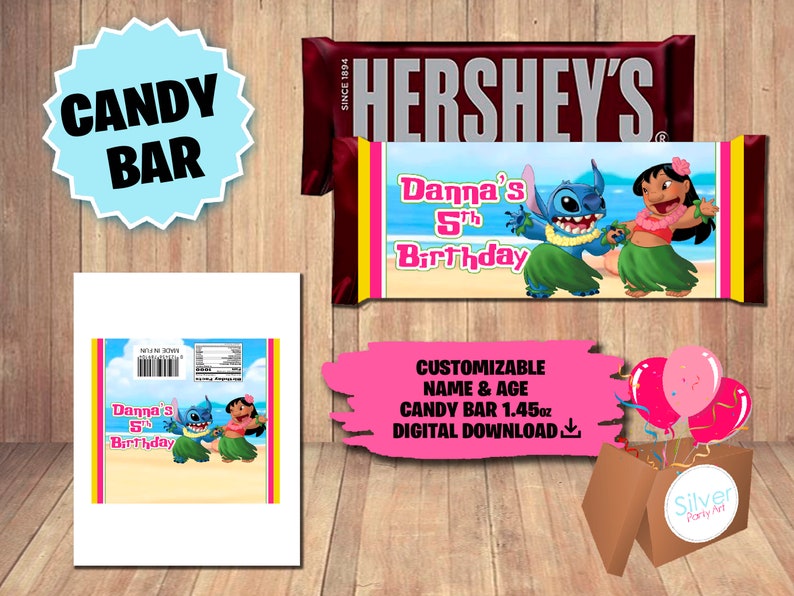 Label for Lilo and Stitch Party Chocolate Bar Labels Candy - Etsy