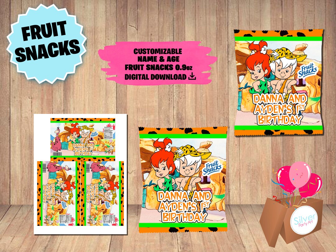 Labels Bam Bam and Pebbles Birthday Party Pack Fruit Snack Label ...